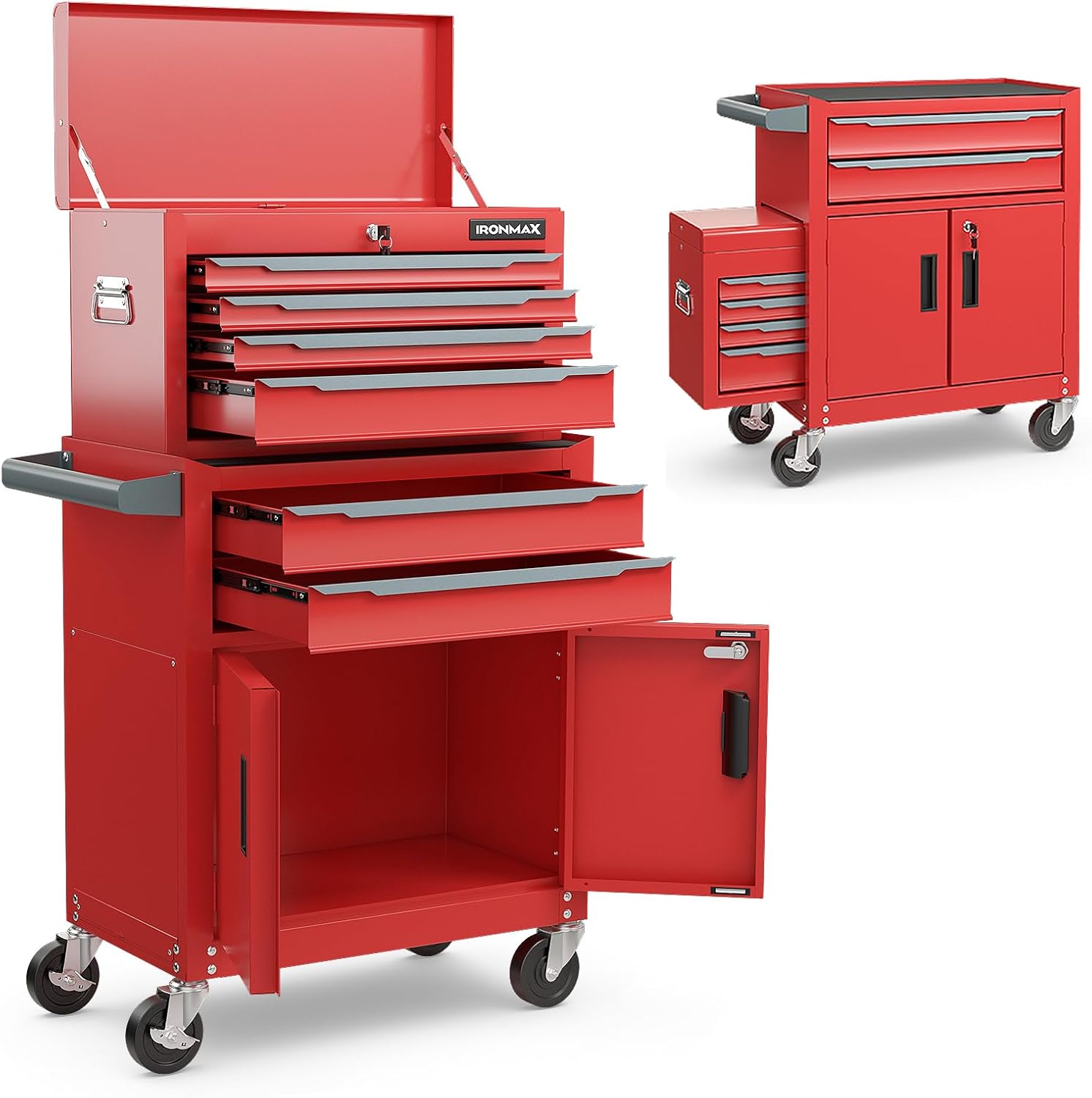 IRONMAX Rolling Tool Chest, 2-in-1 Widened Heavy Duty Steel 6-Drawer ...