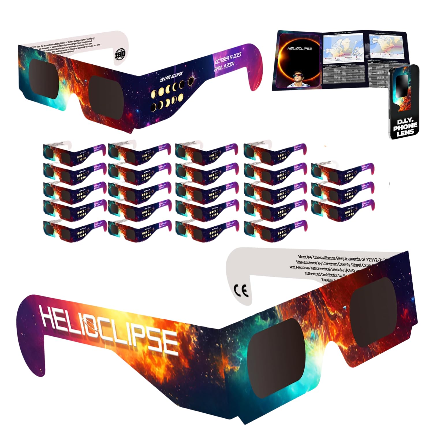 Snapklik.com : Helioclipse 25 Pack Solar Eclipse Glasses 2024