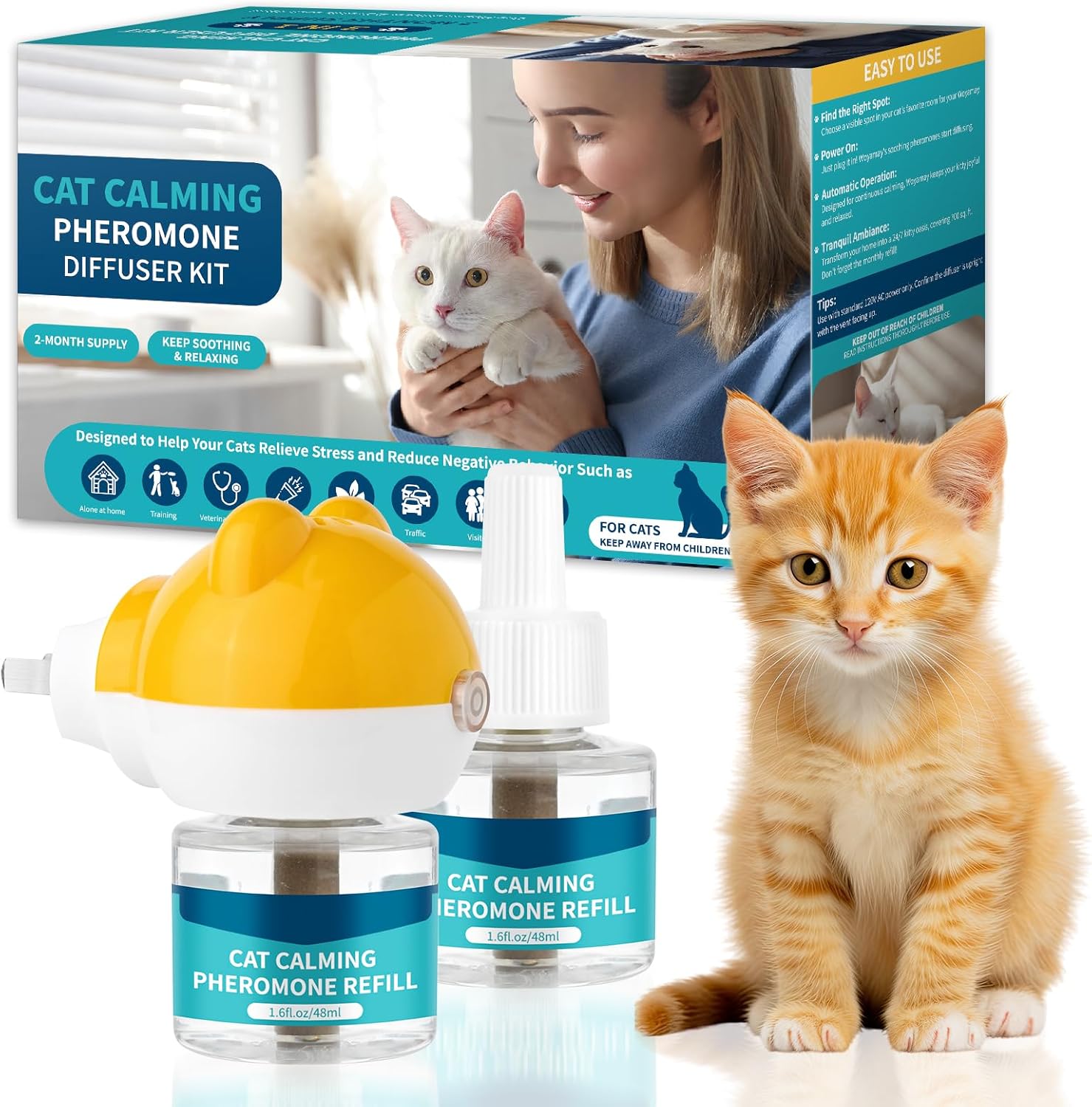 Amazon.com : VICSOM Cat Calming Diffuser Kit, Cat Pheromones Calming ...
