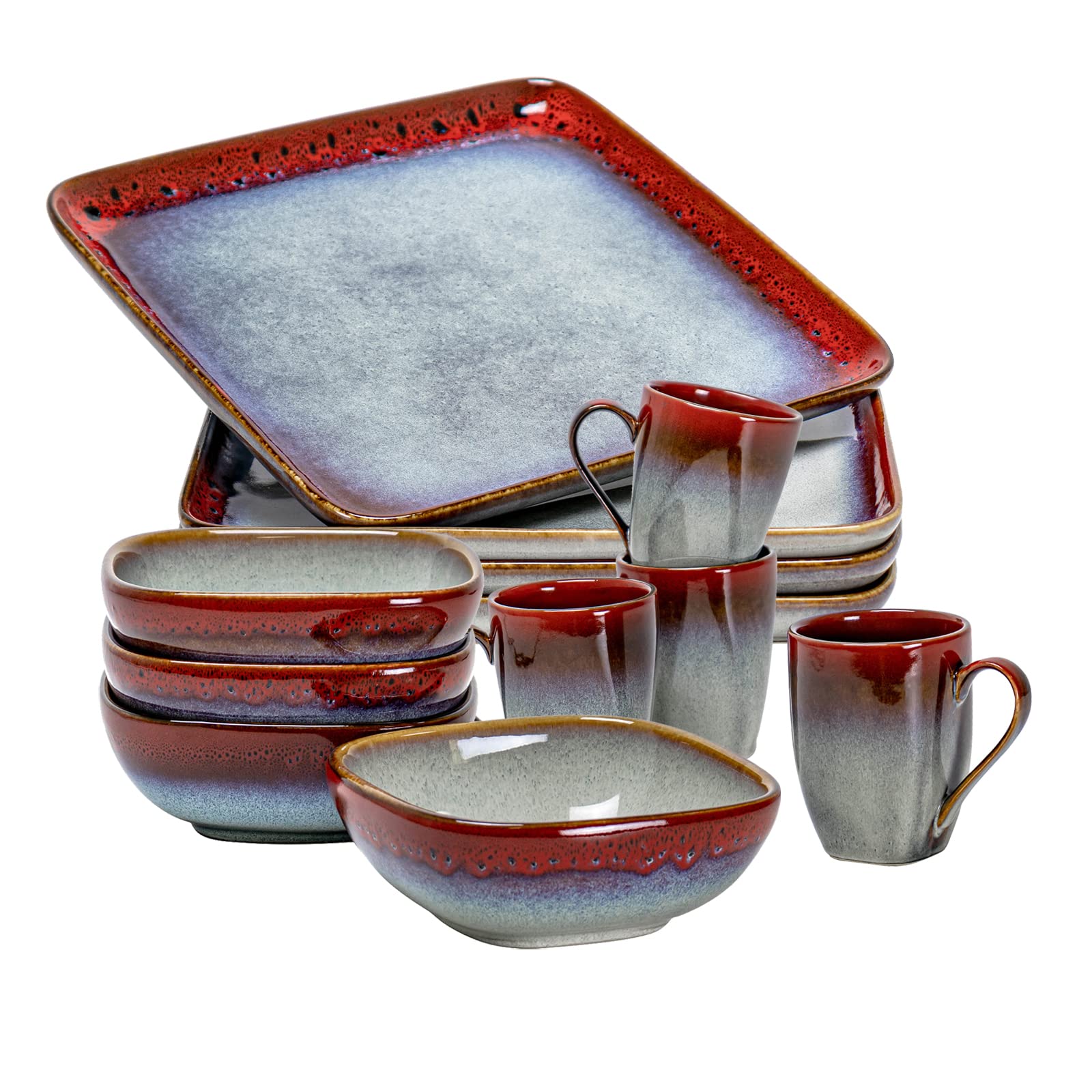 Amazon.com | 12-Piece Ceramic Dinnerware Set - 11 Inch Dinner Plates ...