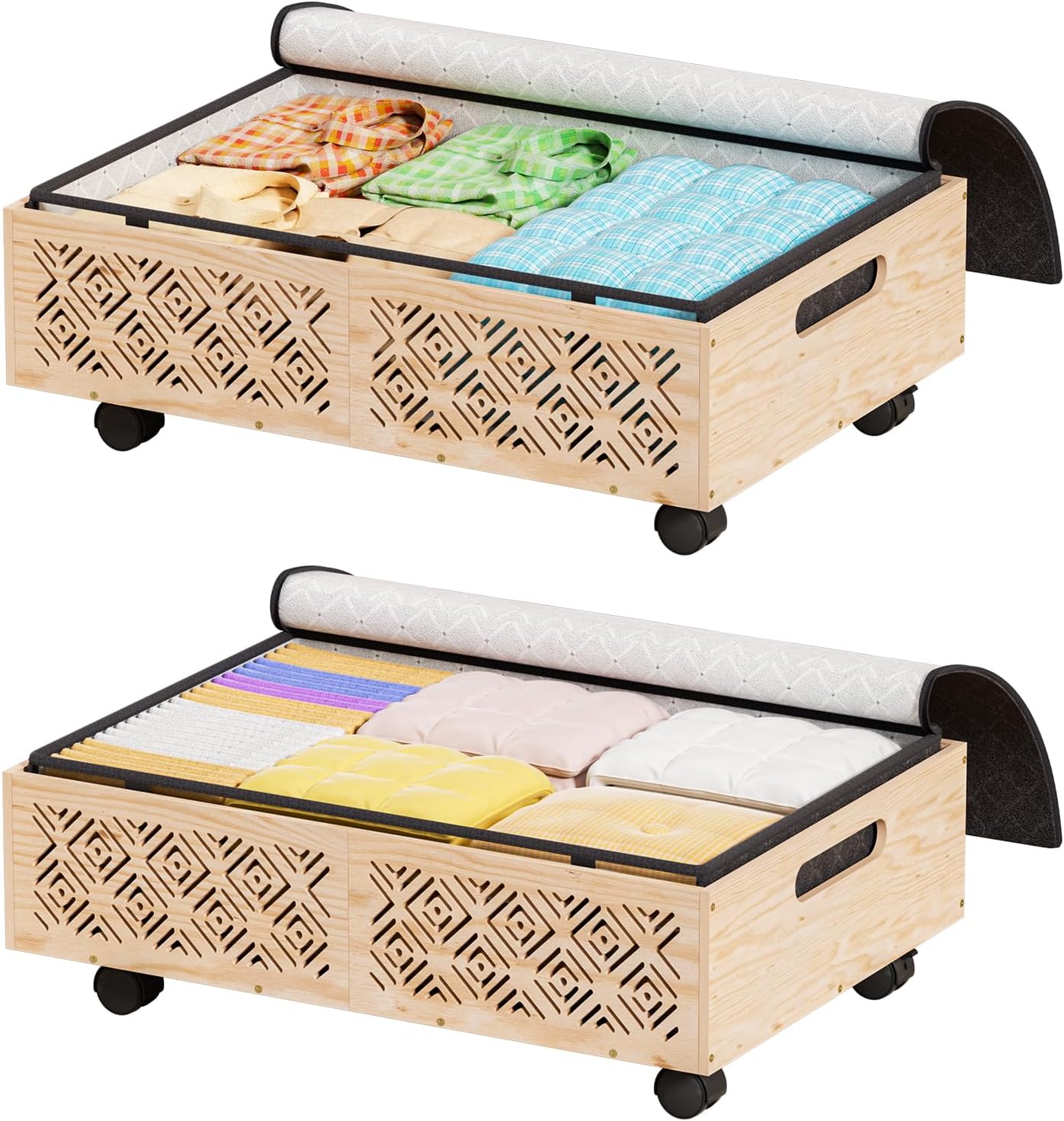 Amazon.com: Under Bed Storage Containers-2 Pack Wooden Underbed ...