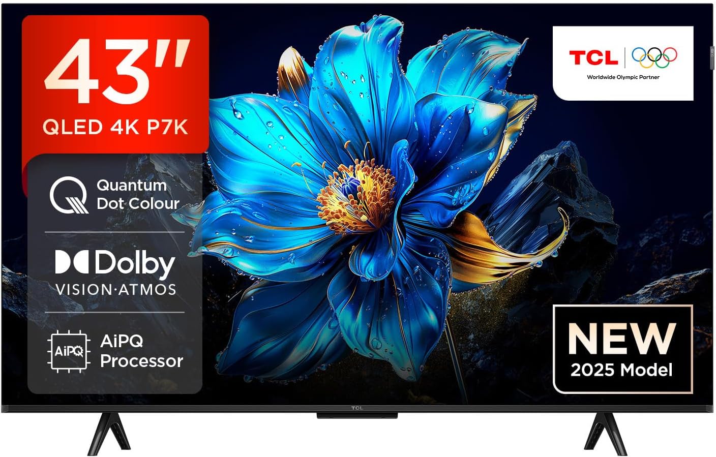 TCL 43P7K-UK 43" QLED 4K Ultra HD HDR Google TV (Google Assistant, BBC iPlayer, Dolby Atmos ...