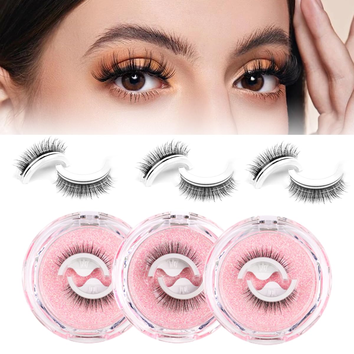 Amazon.com: Self Adhesive Eyelashes 3 Pairs Reusable False Lashes ...