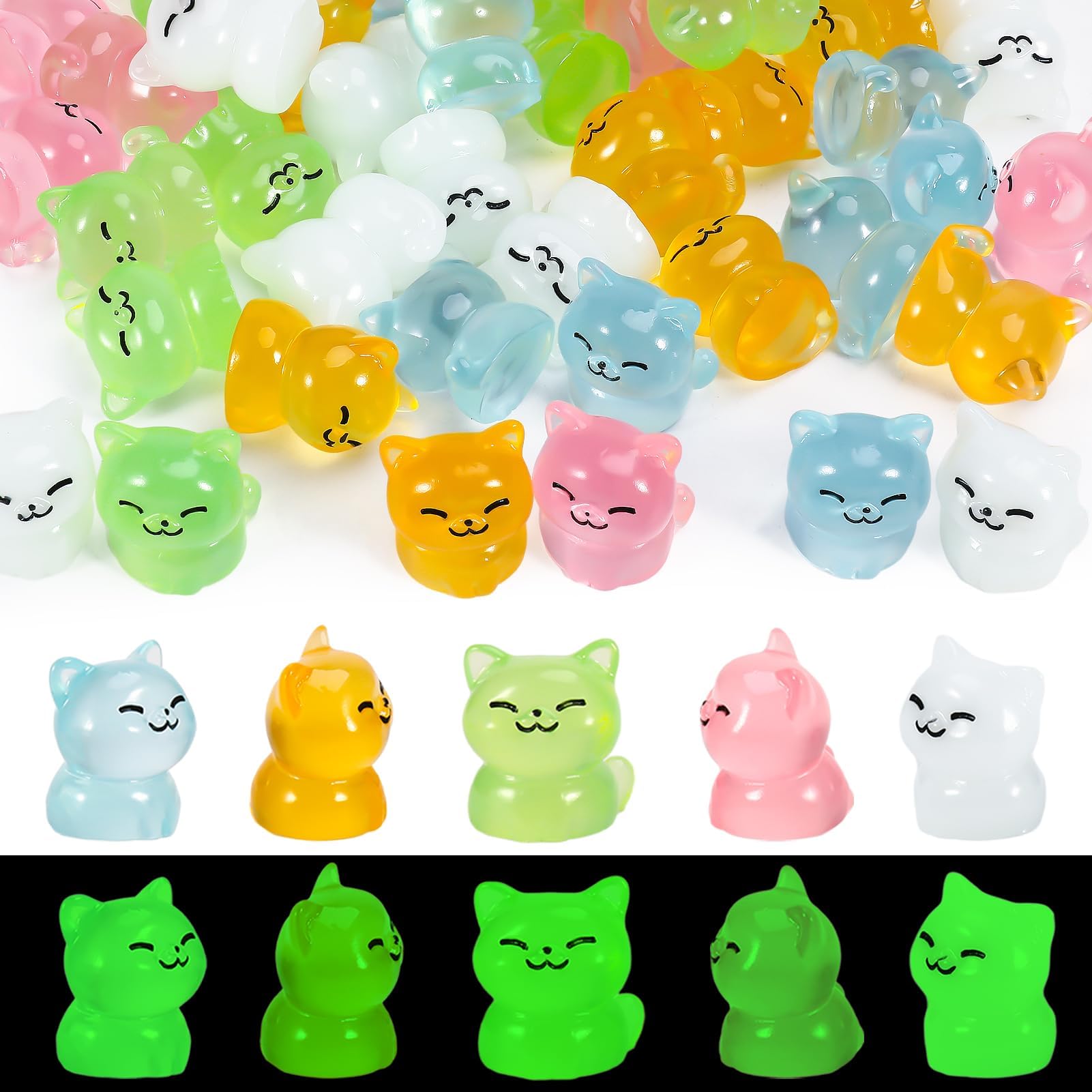 Amazon.com: libfrnt 50 Pcs Luminous Mini Cat Figurines Resin Tiny Cat ...