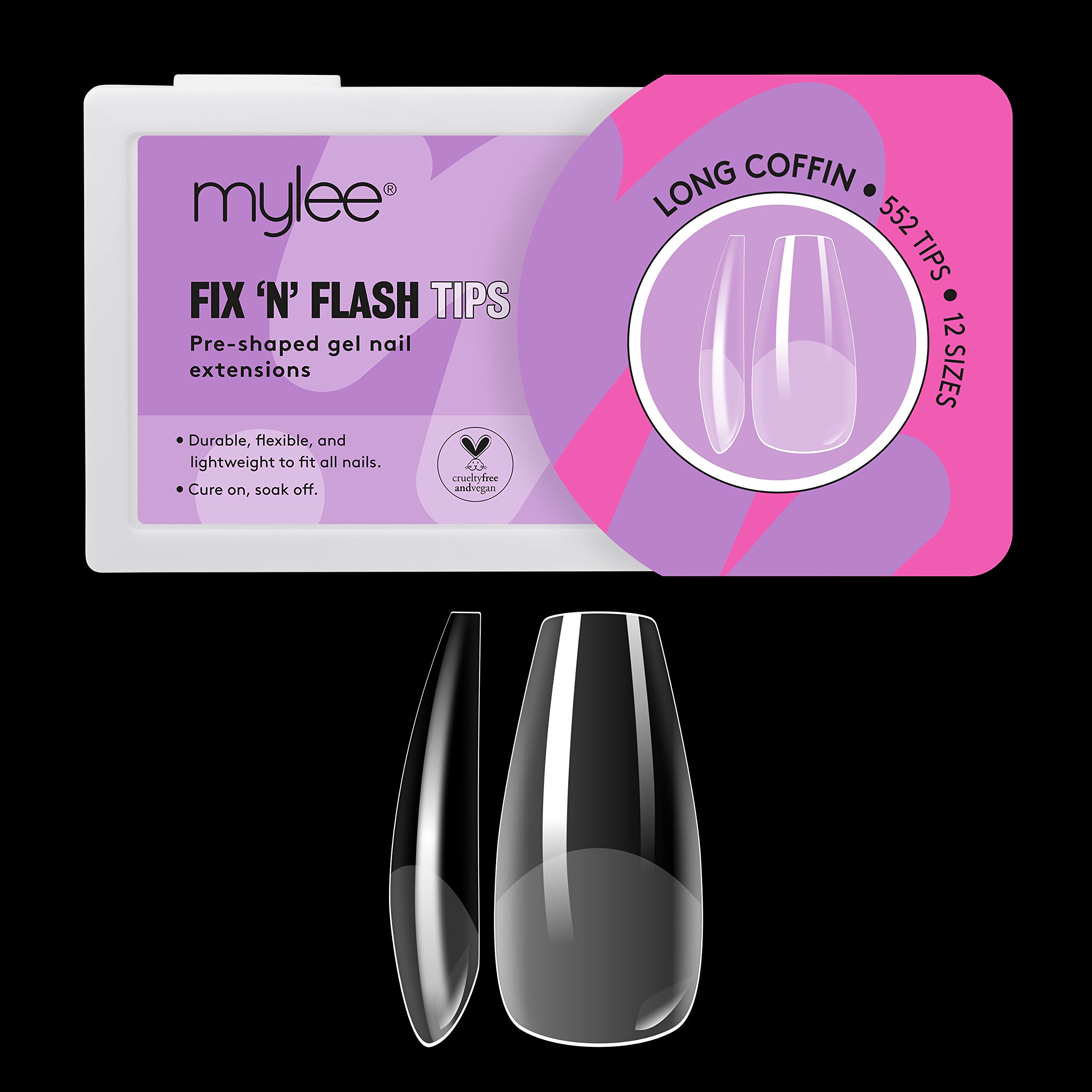Mylee Fix N Flash Soft Gel Tips - Long Coffin - 552 PCS, Full Cover ...