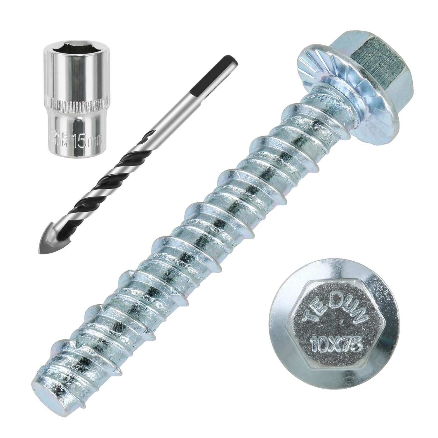 FMhotu 3/8 x 3" 25pcs Concrete Screws, Nickel Plated Concrete Screw ...