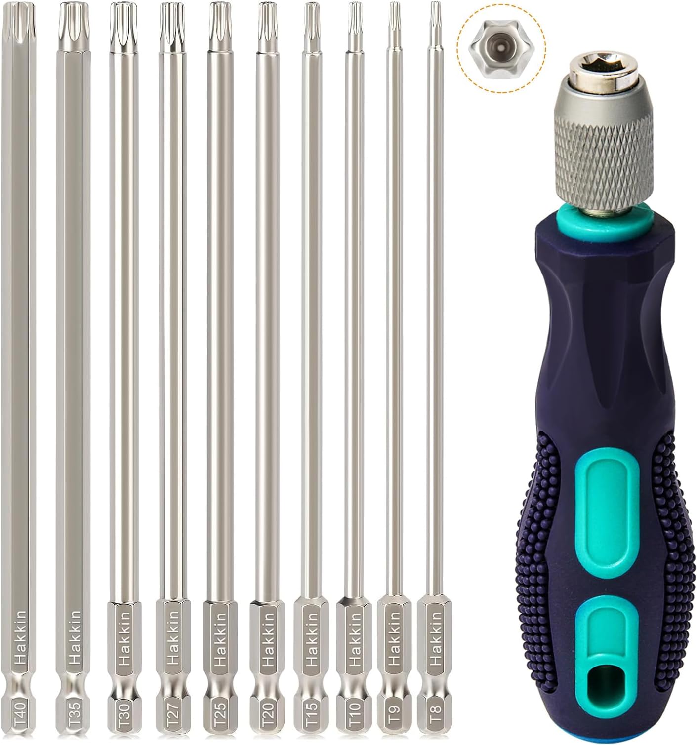 Hakkin Torx Bits Set Lang 13 Stück 100 mm Bitsatz für Akkuschrauber 1/4 ...
