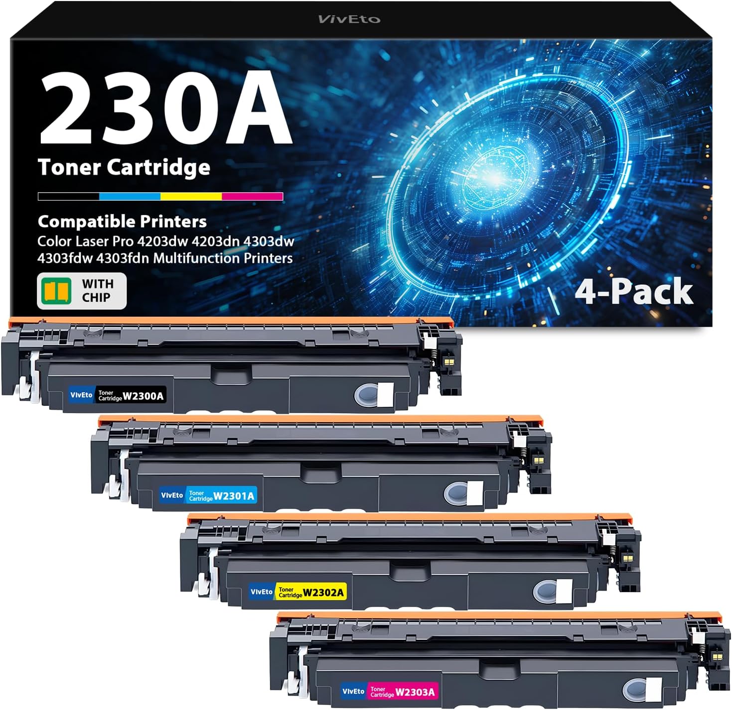 Amazon.com: 230A Toner Cartridge (with Chip) W2300A W2301A W2302A ...