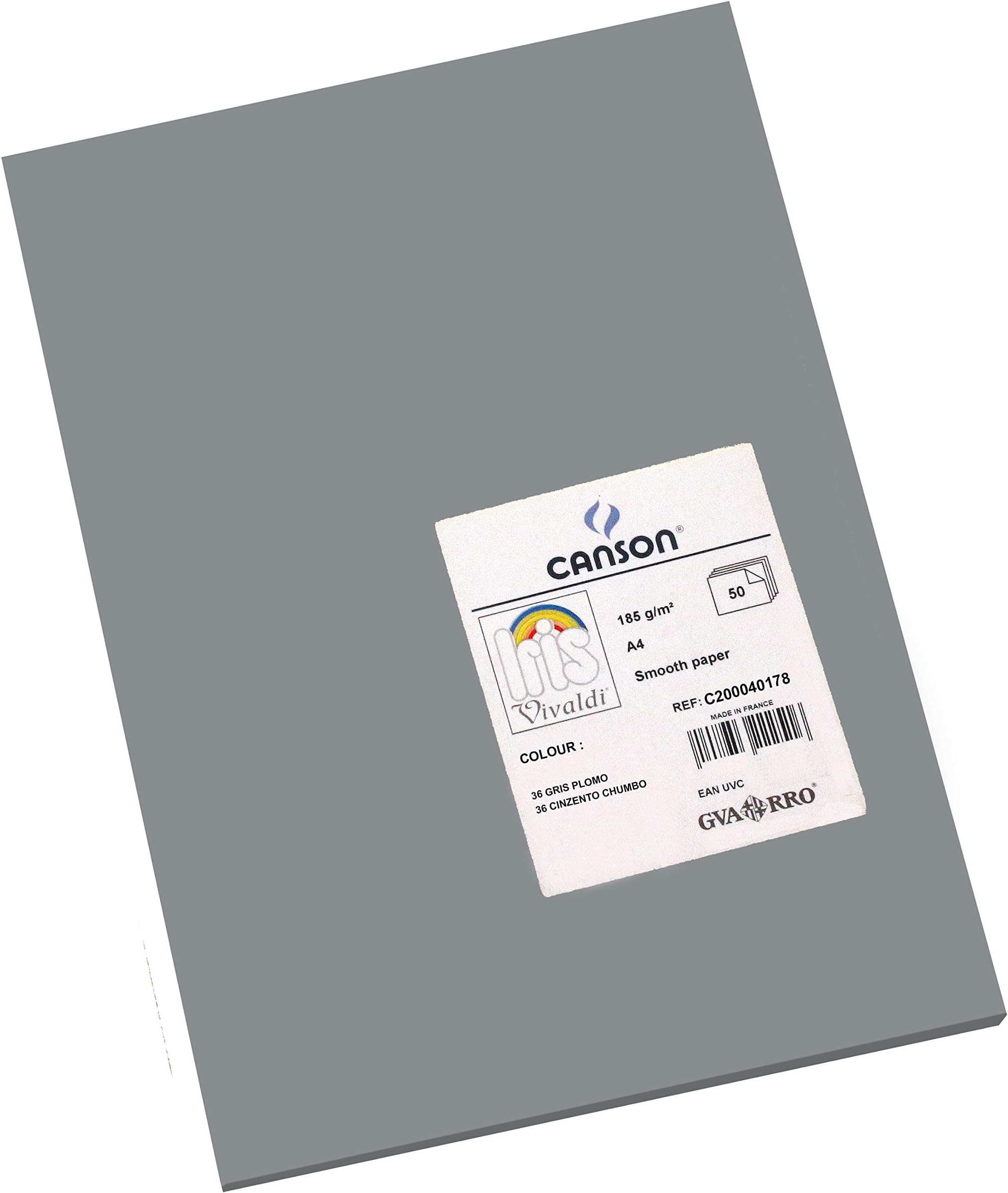 Canson Iris Vivaldi A4 185 GSM Smooth Colour Paper - Dark Grey (Pack of ...