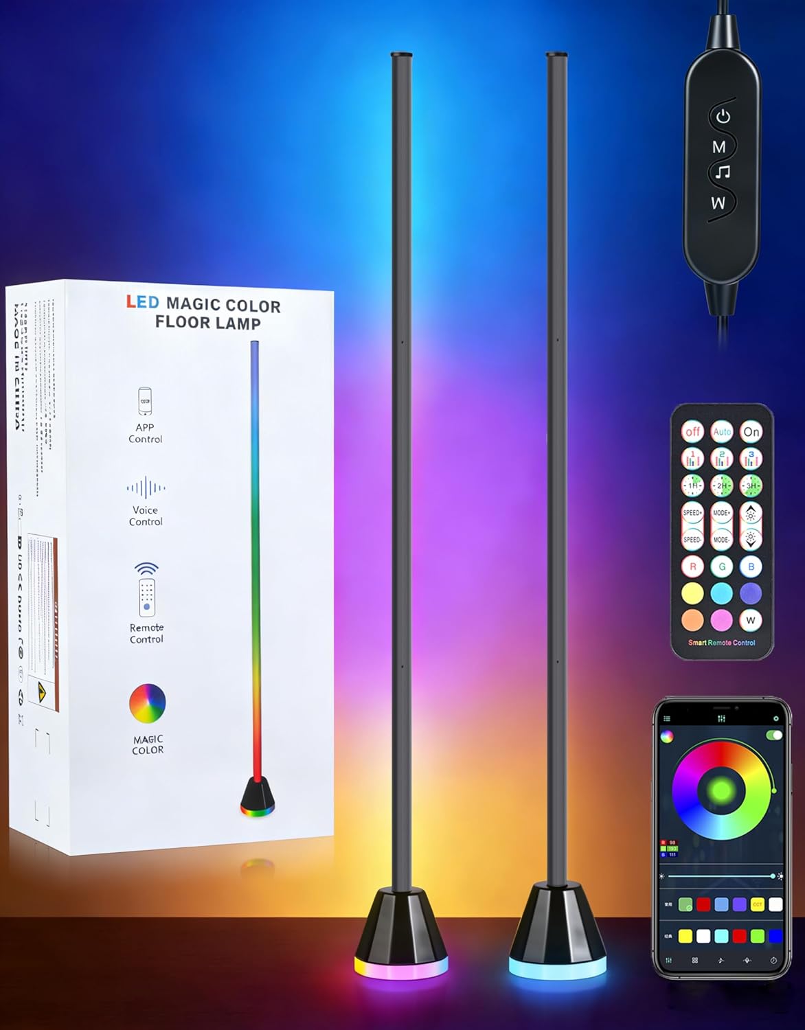RGB Floor Lamp,Intelligent LED Corner Floor Lamp, 16 Million Colors ...