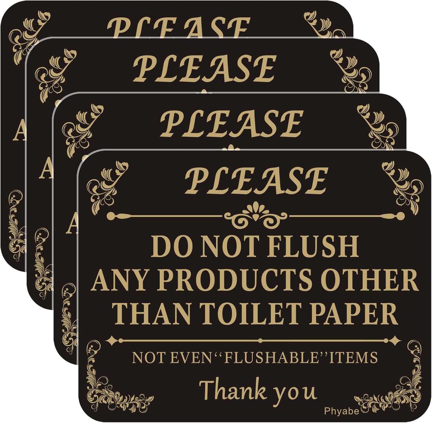 Phyabe 4 PCS Do Not Flush Any Products Other Than Toilet Paper Sign, 5 ...