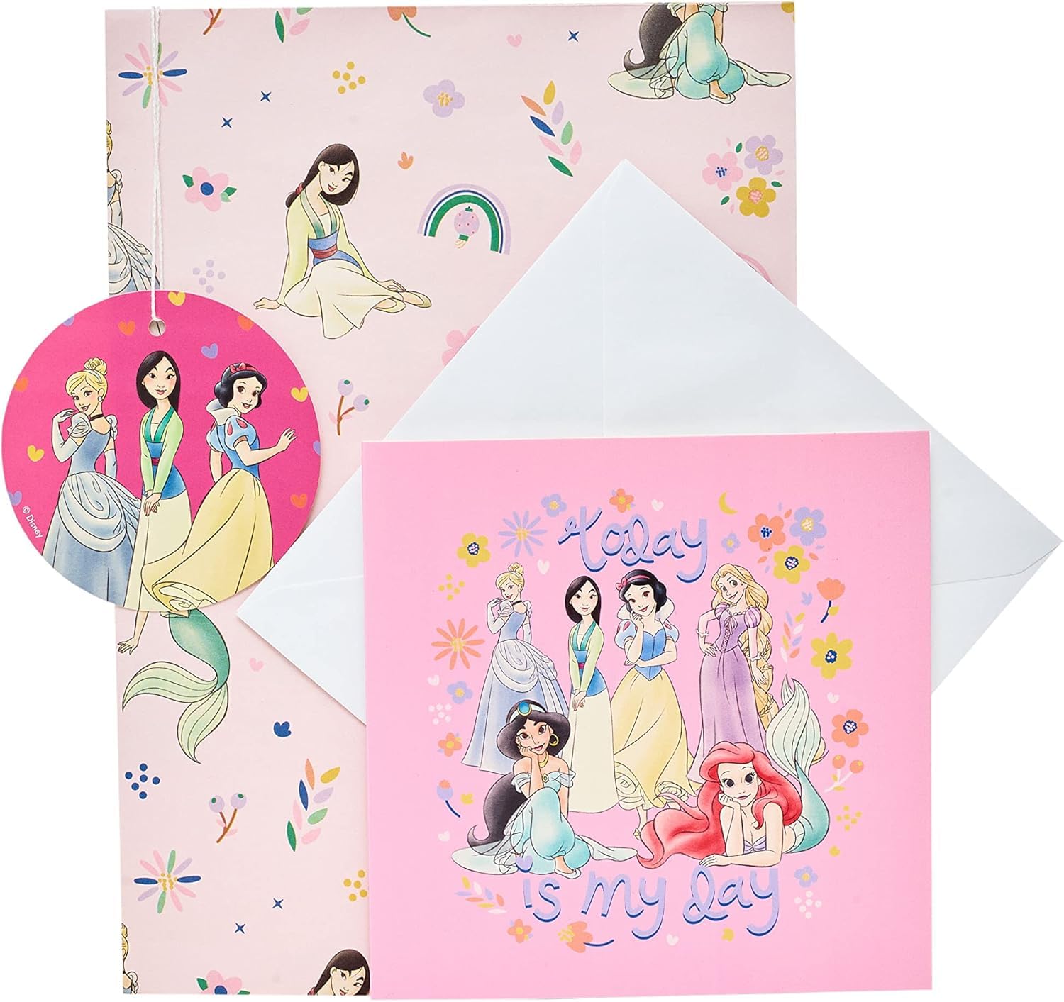 Amazon.com: Disney Princess Gift Wrap and Gift Tag and Card 1 Count ...