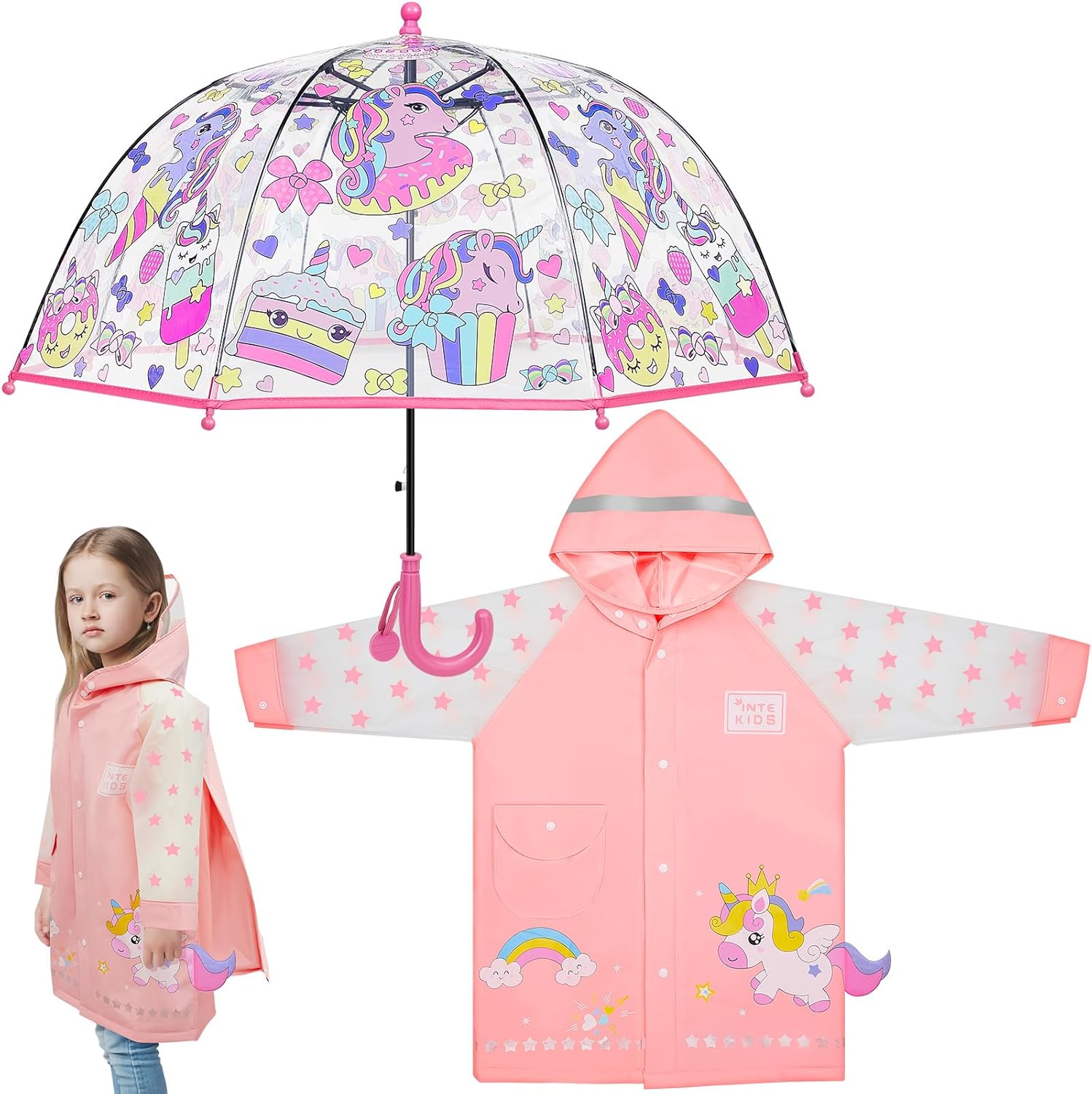 Amazon.com: Twistover 2 Pcs Unicorn Umbrella and Unicorn Raincoat Set ...