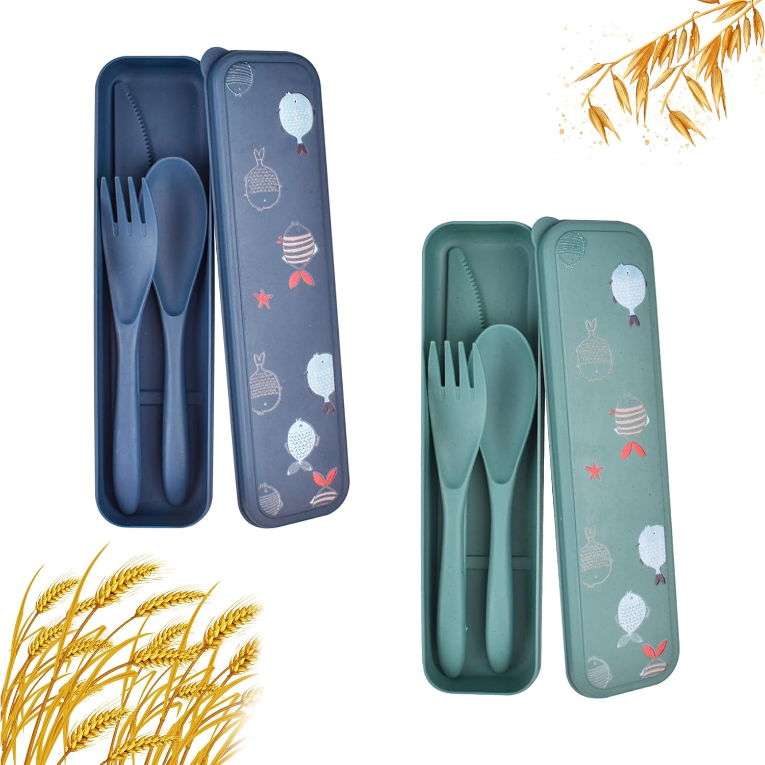 Travel Utensils with Case, 2PC Wheat Straw Travel Cutlery Set, Reusable ...