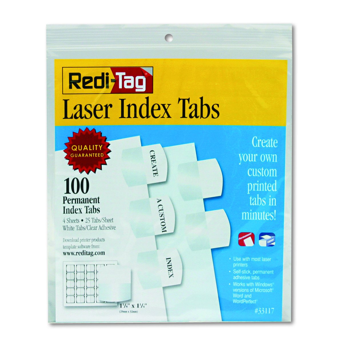 Redi-Tag Printable Laser Index Tabs, 1.125 Inches, White, 100 per Pack ...