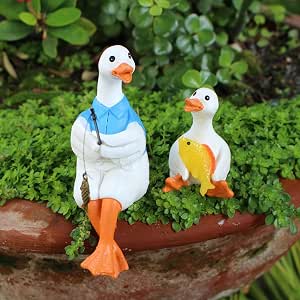 Amazon.com : Fishing Duck Father and Son Garden Statues, Creative ...