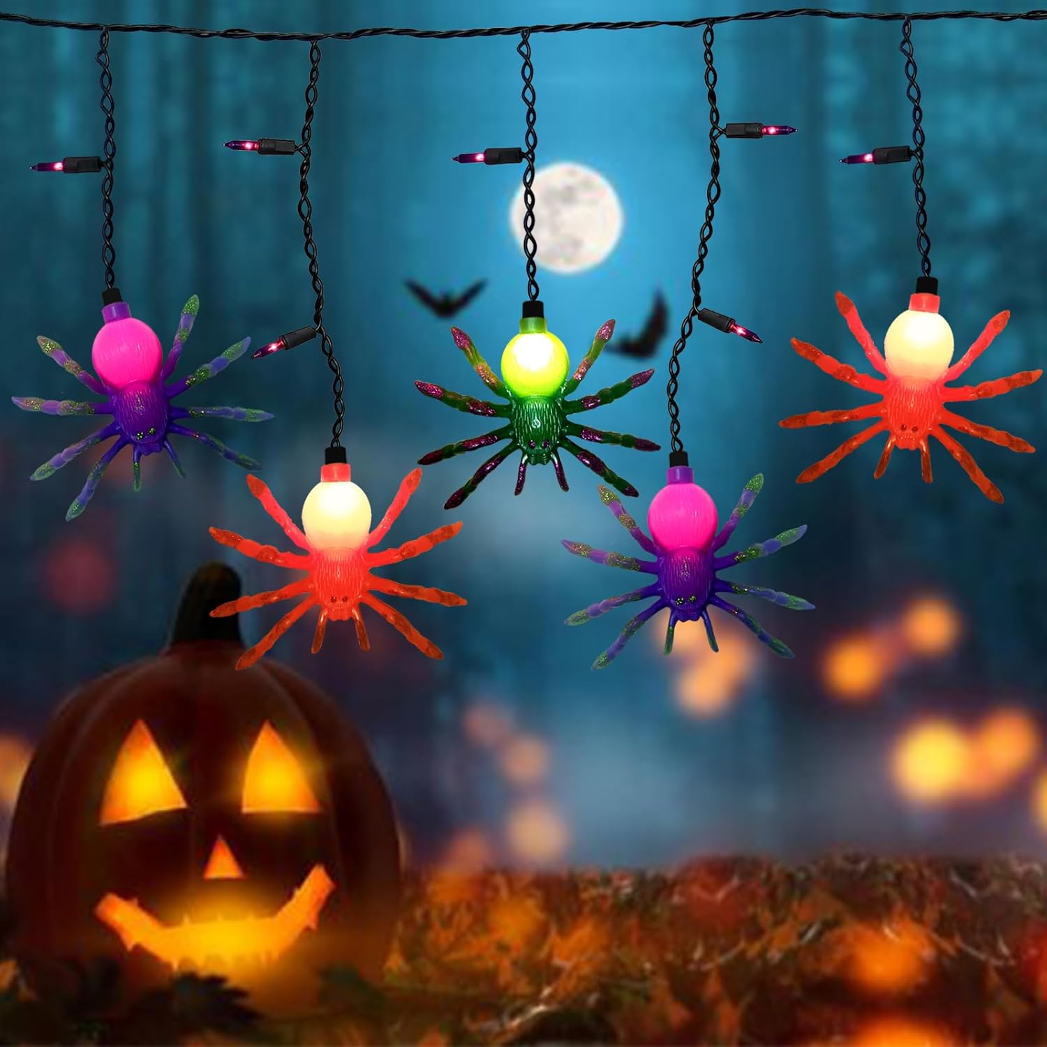 Halloween Spider String Lights, 8.2FT Spider Curtain Lights 10 Spider ...