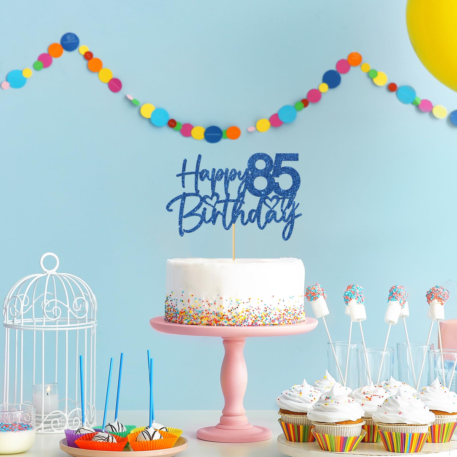 Happy 85th Birthday Cake Toppers Silver Glitter, Cheers To 85 Years Old ...
