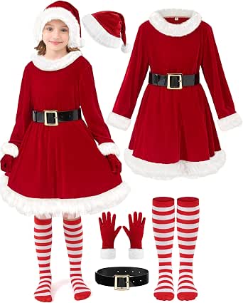 Amazon.com: FancyFun 5 Pieces Girls Santa Dress, Santa Dress for Girls ...