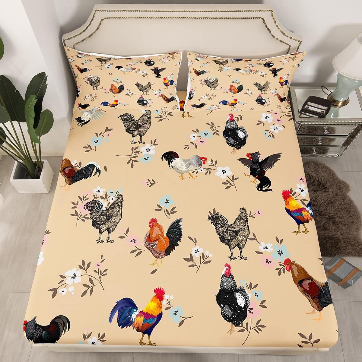 Amazon.com: Cartoon Rooster Bed Sheetsfor Kids Boys Girls,Vintage ...
