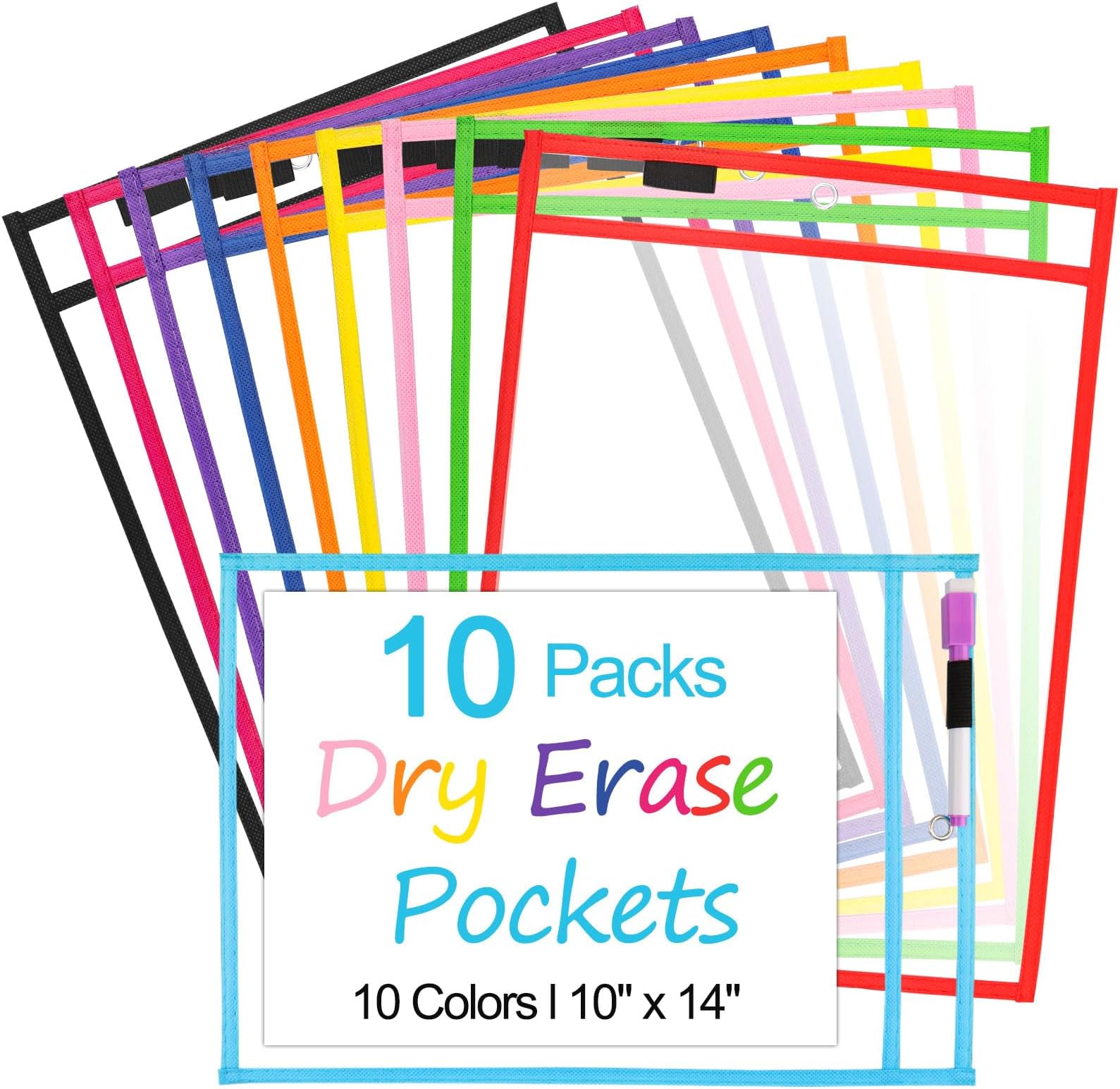 Amazon.com : 10 Pack Dry Erase Pockets,Oversized Reusable Dry Erase ...