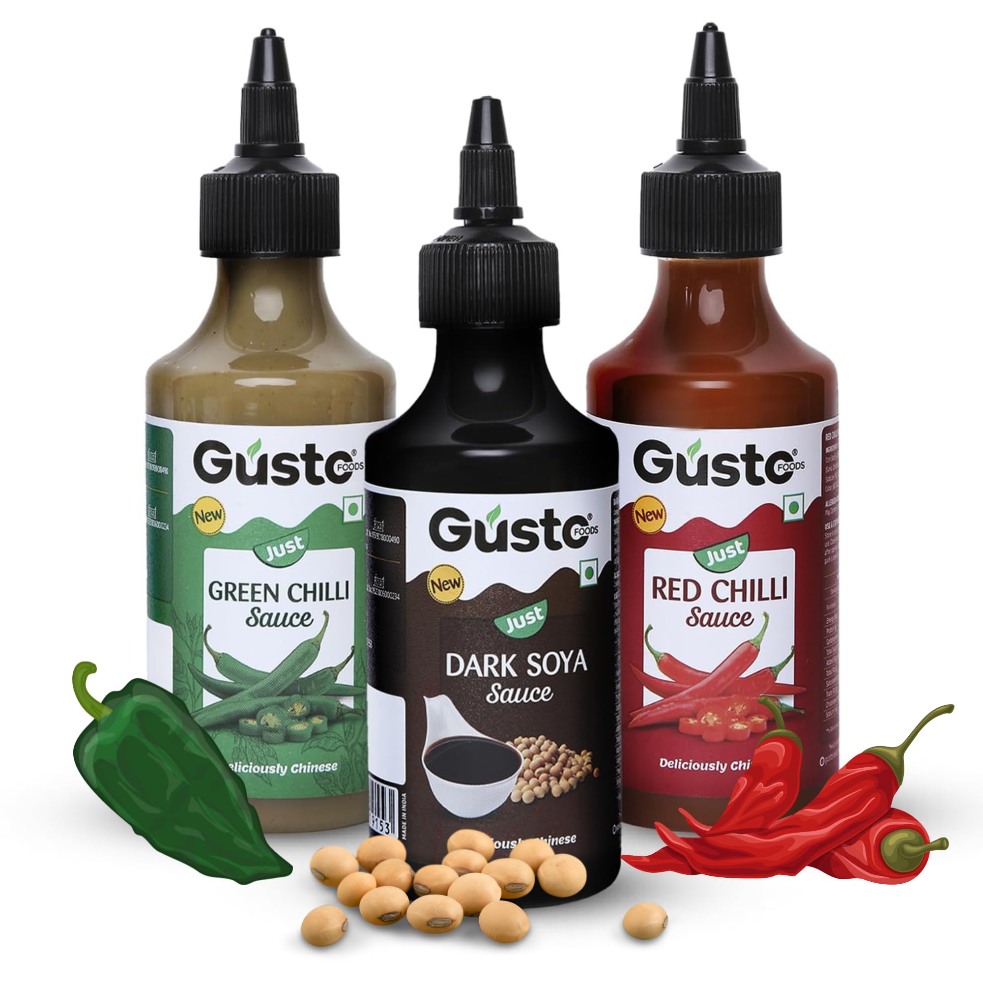 Gusto Foods Chinese Sauces Combo | Red Chilli Sauce 200gm + Green ...