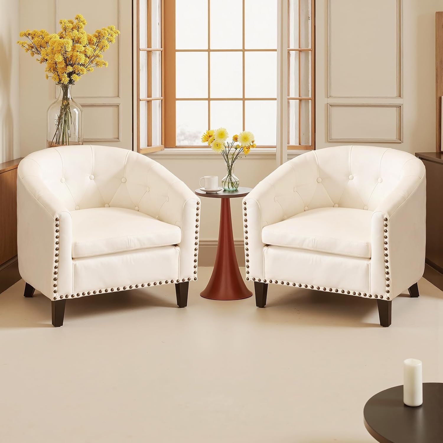 Amazon.com: Club Chairs Set of 2, Modern PU Upholstered Tufted Club ...