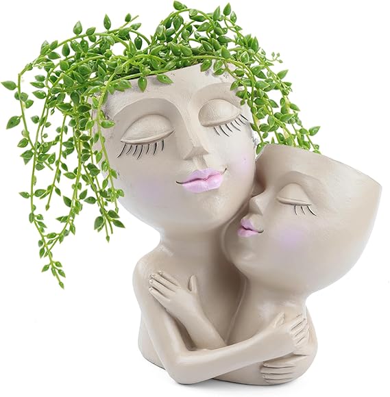 EZESO Double Face Planter Pot Girl Face Flower Pots,Cute Faces Plant ...