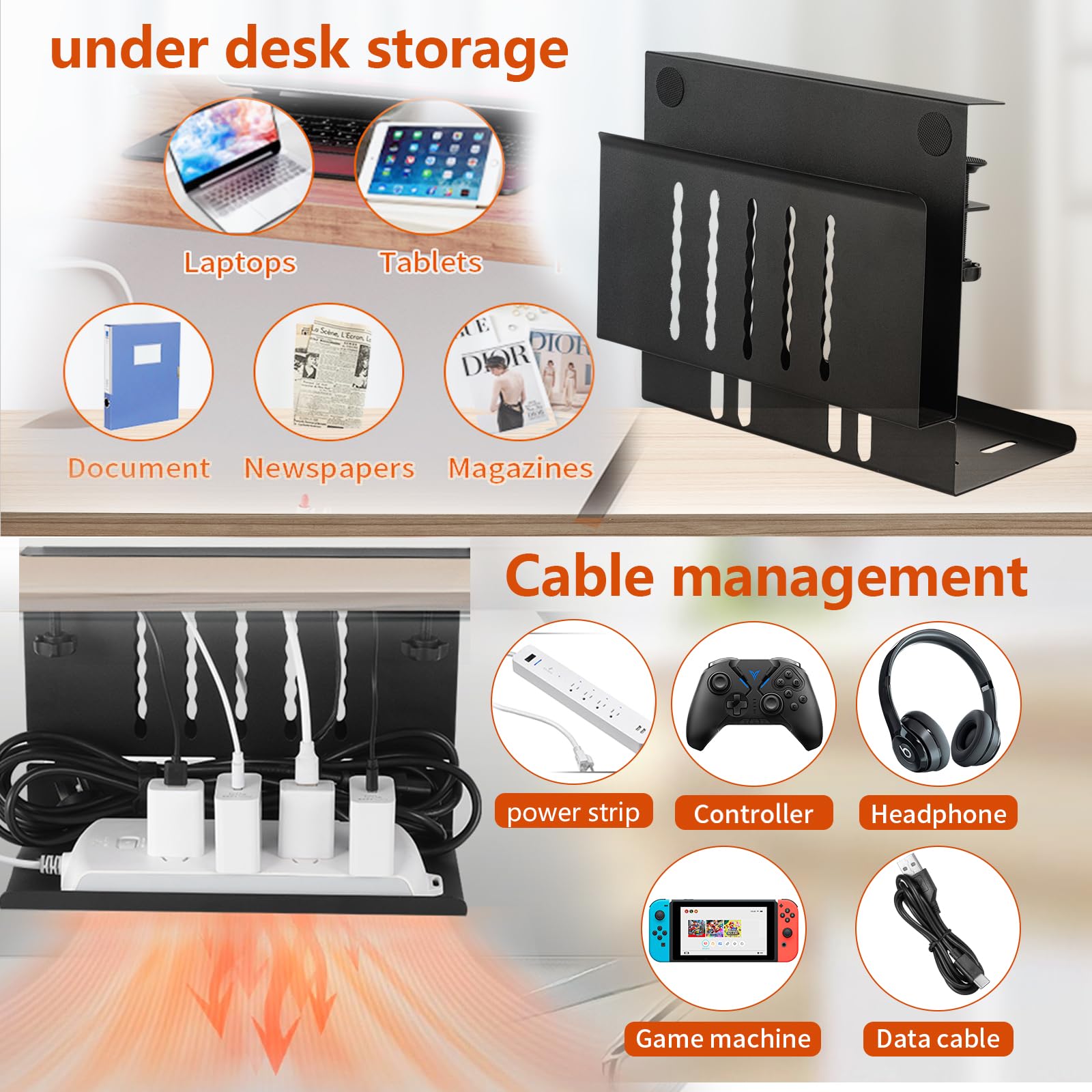 Snapklik.com : MILEGI Under Desk Cable Management Tray, 2 In 1 Desk ...