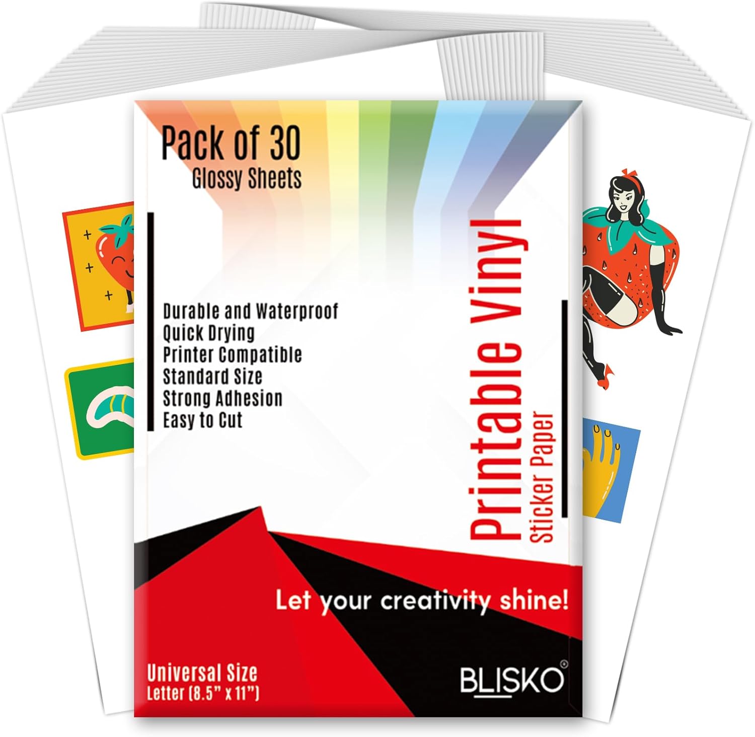 Amazon.com: Printable Vinyl Sticker Paper – 30 Sheets 8.5x11” Sticker ...