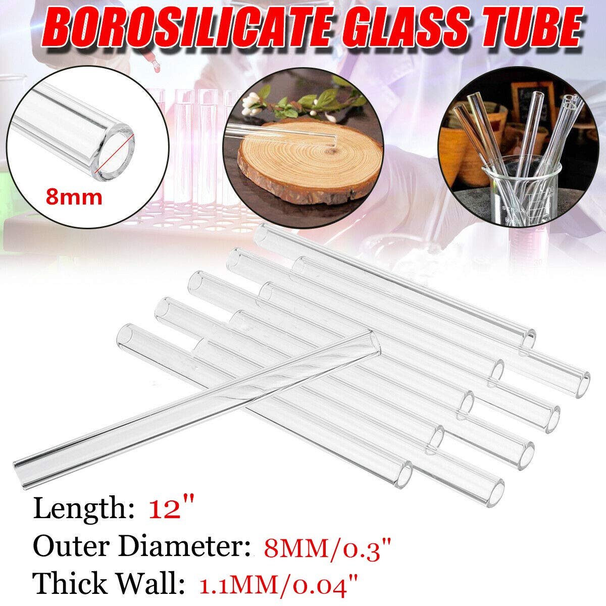 Buy Glass Tubes 12 Pack-12 inch Long Industrial Glass Tubing 8mm ...