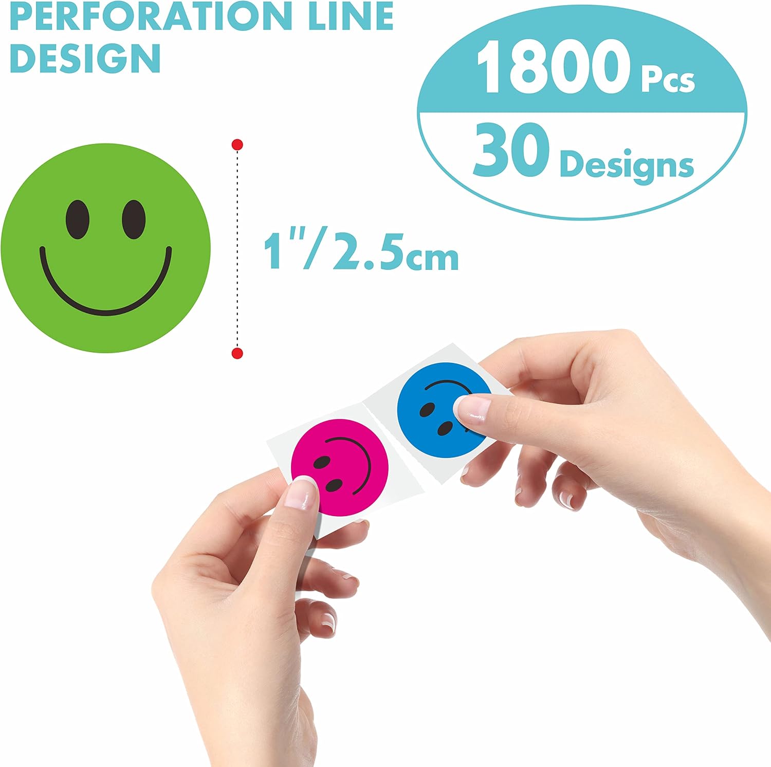 1800 PCS Smiley Face Stickers, 30 Designs Cute Happy Smile Face Teacher ...