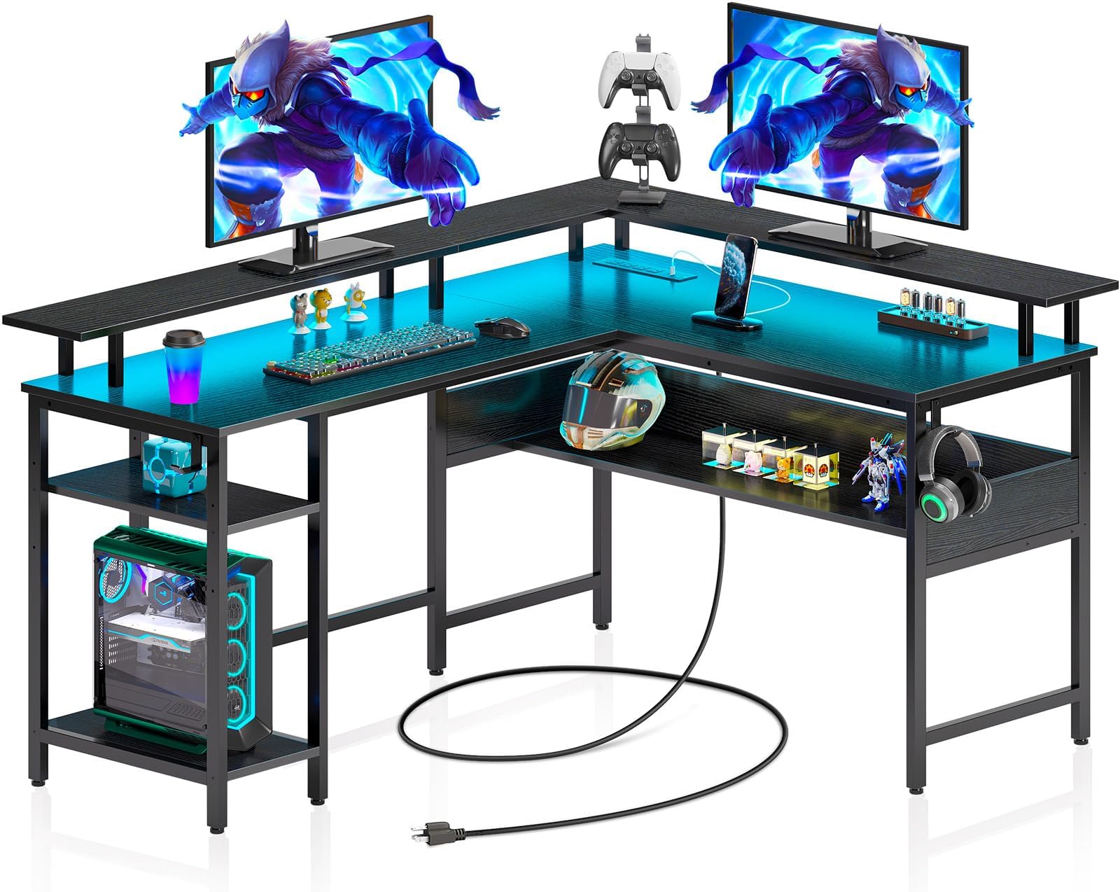 Amazon.com: SEDETA Gaming Desk 55'' with LED Lights and Storage Shelves ...