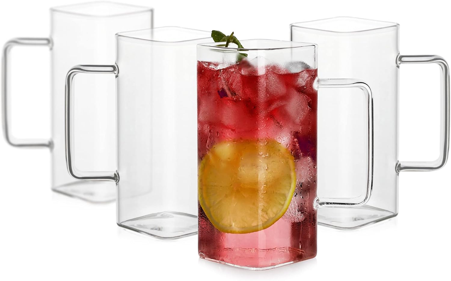 Amazon.com | LUXU Drinking Glasses 13 oz With Handle,Set of 4 Thin ...