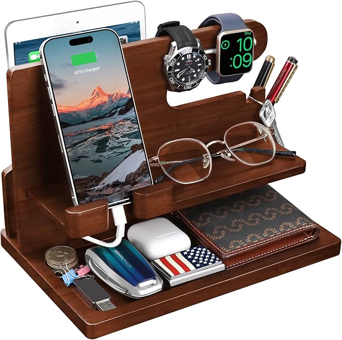 Amazon.com: Wood Phone Docking Station - Nightstand Charging Organizer ...
