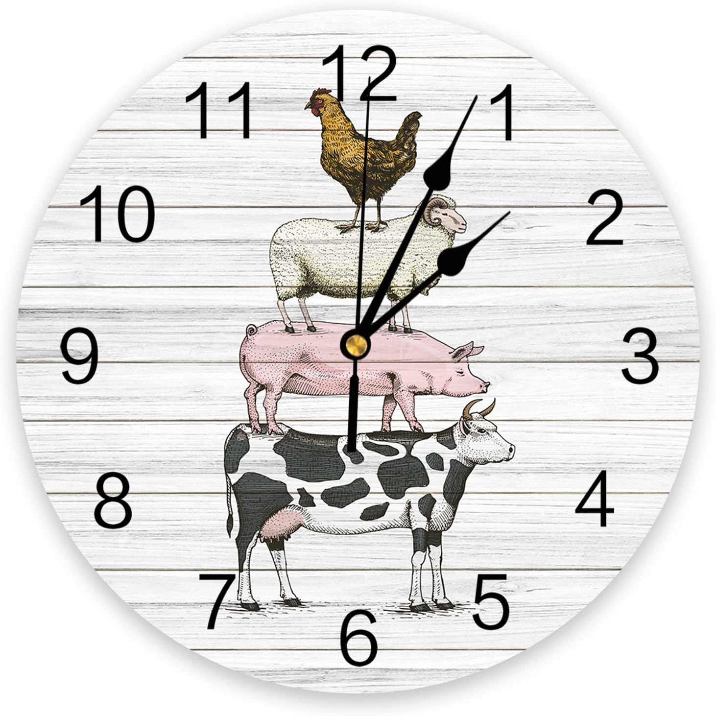 Amazon.com: Infinidesign Farm Animal PVC Wall Clock, Silent Non-Ticking ...