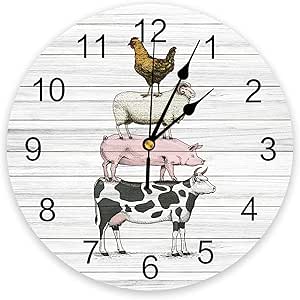 Amazon.com: Infinidesign Farm Animal PVC Wall Clock, Silent Non-Ticking ...