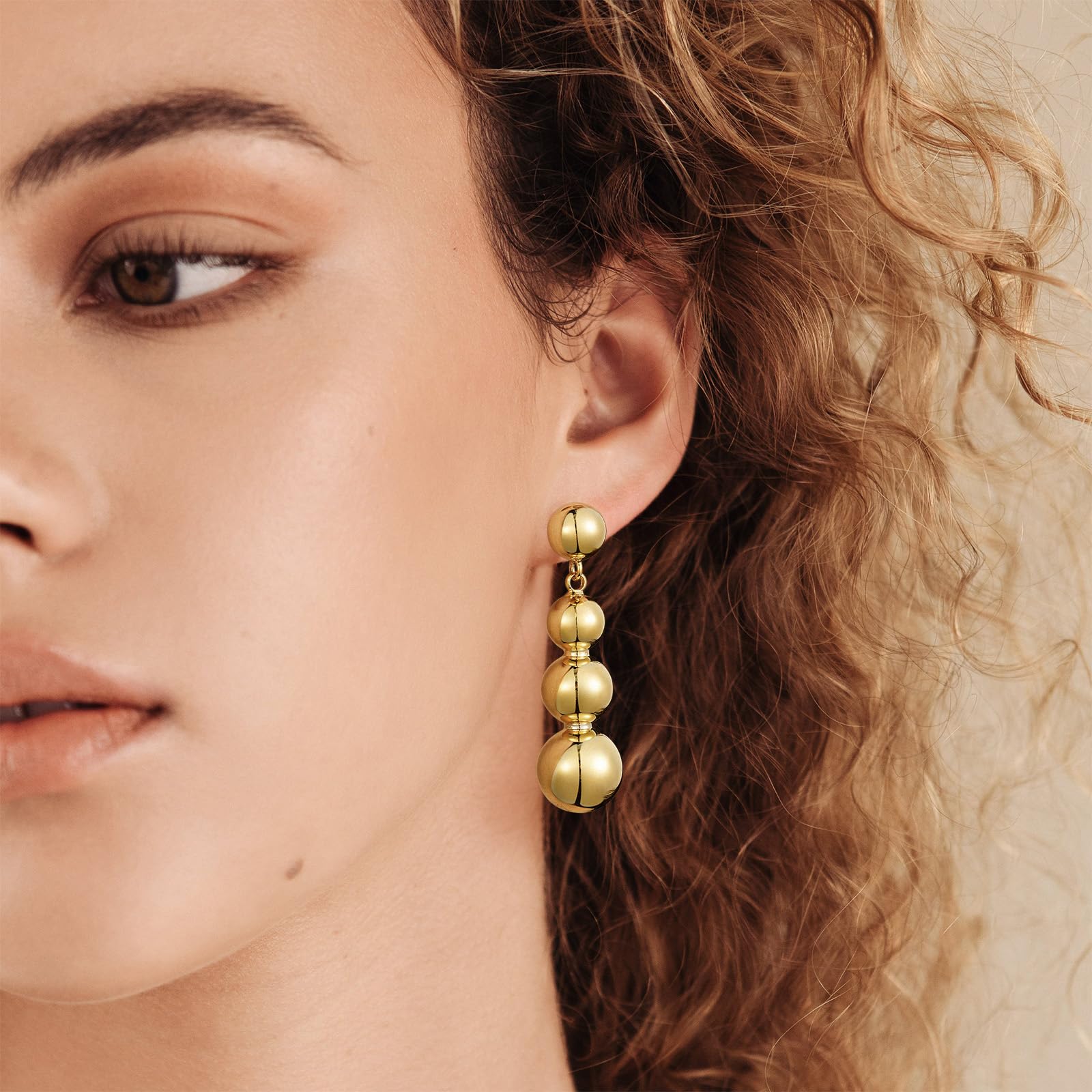 Snapklik.com : KissYan Gold Ball Drop Earrings, 14K Gold Plated Bead ...