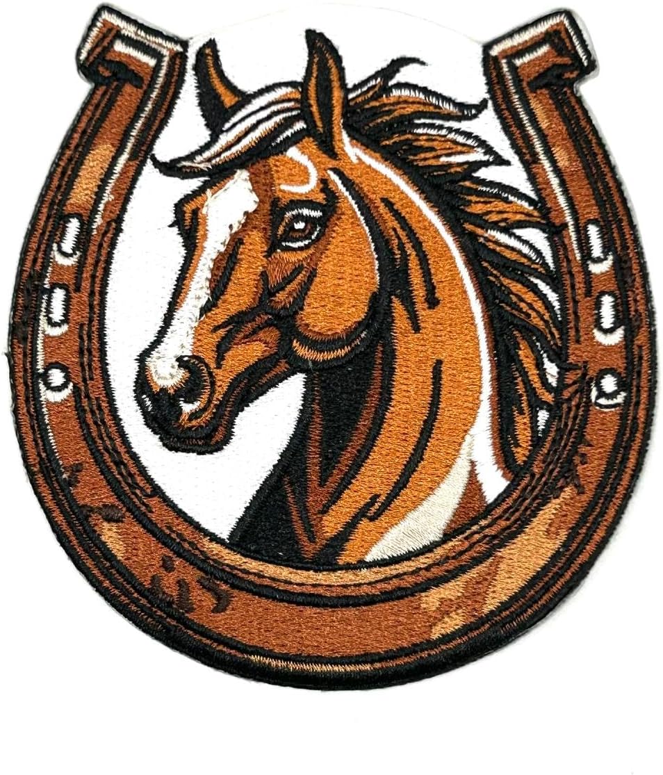 Amazon.com: 3.5" Horse and Horseshoe Iron On Patch - Embroidered Horse ...