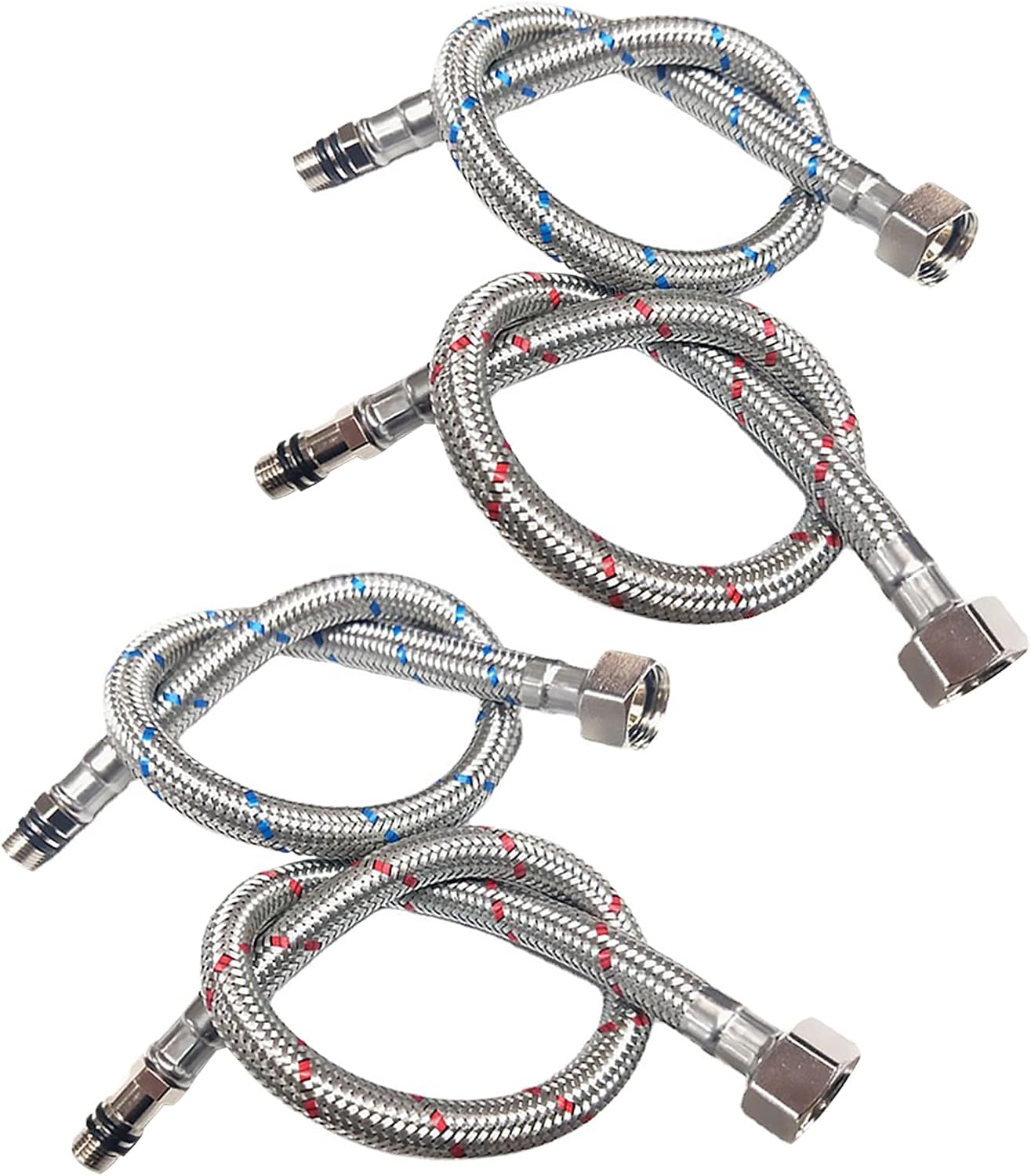 Faucet Connector Braided, 4PCS Faucet Supply Lines 24-Inch Long ...