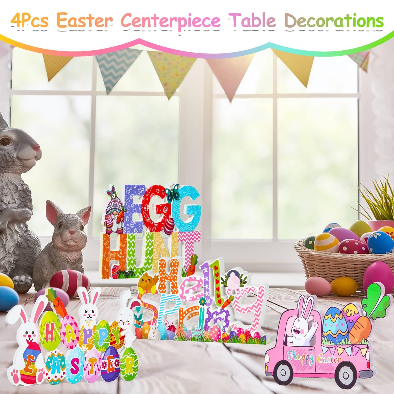Snapklik.com : 4Pcs Easter Table Decoration Signs Large Wooden Spring ...