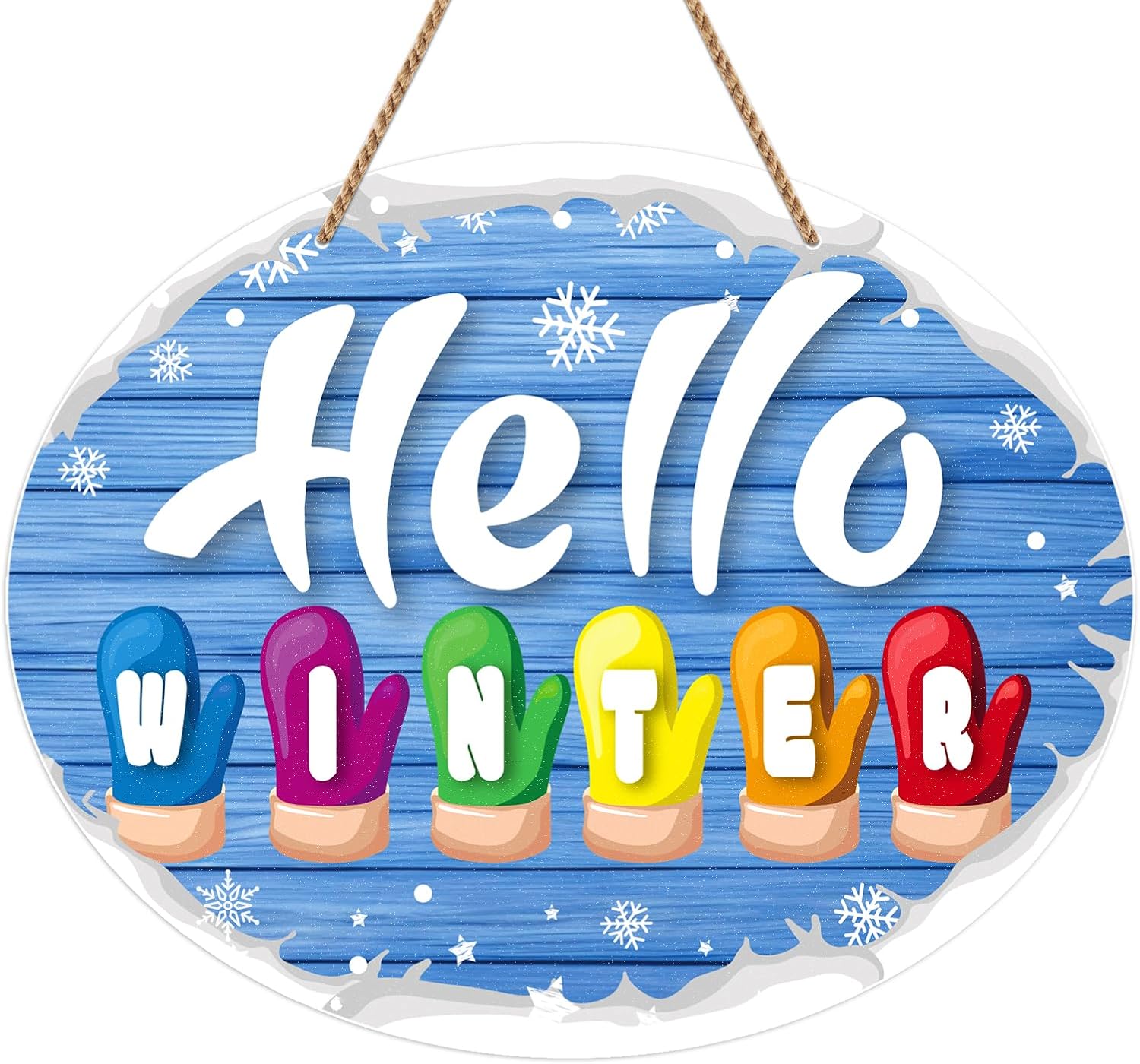 Amazon.com: WaaHome Hello Winter Sign Wreath for Front Door Decor Blue ...