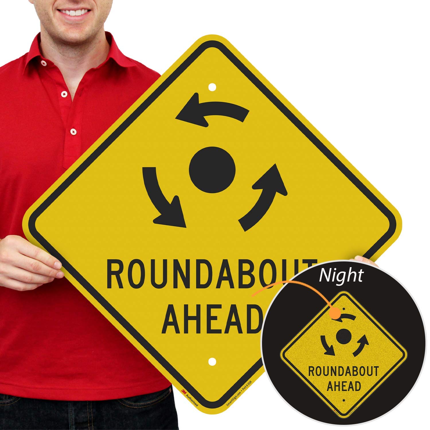 SmartSign "Roundabout Ahead" Anti Clockwise Direction Arrows Sign | 18 ...