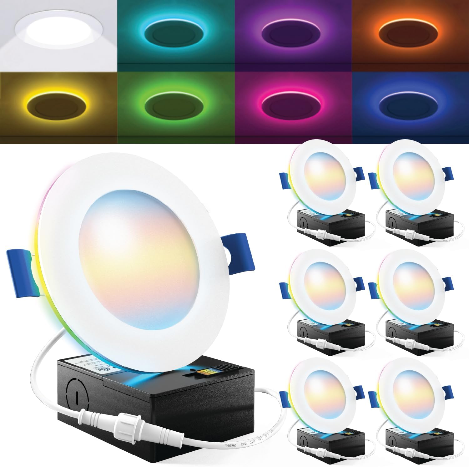 Sunco 6 Pack 4 Inch Smart Ultra Thin LED Recessed Ceiling Lights with ...