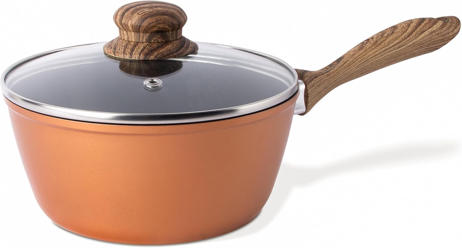 nuovva Non Stick Saucepan with Lid – Induction Small Saucepan – Copper ...