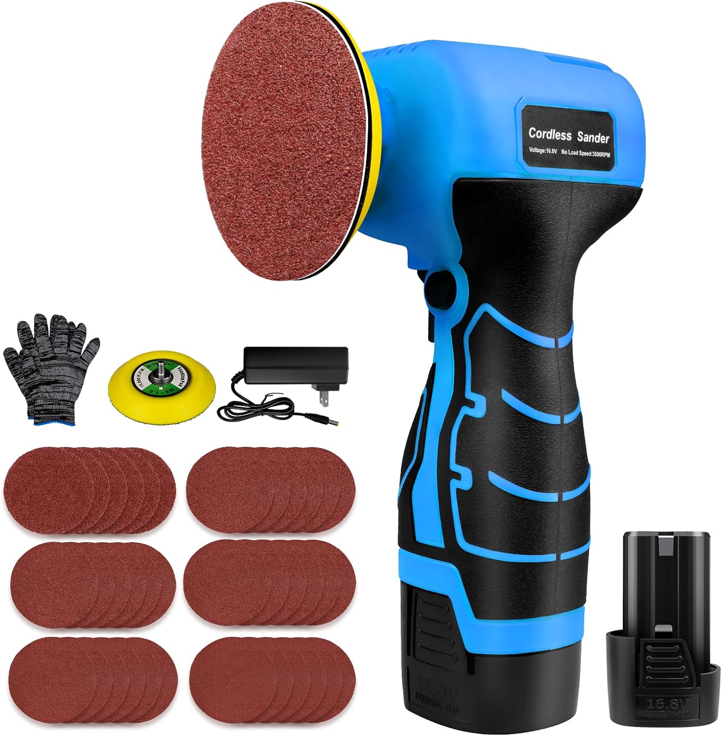16.8V Cordless Electric Sander with 36PCS Sandpapers, 3500 RPM, 3.0Ah ...