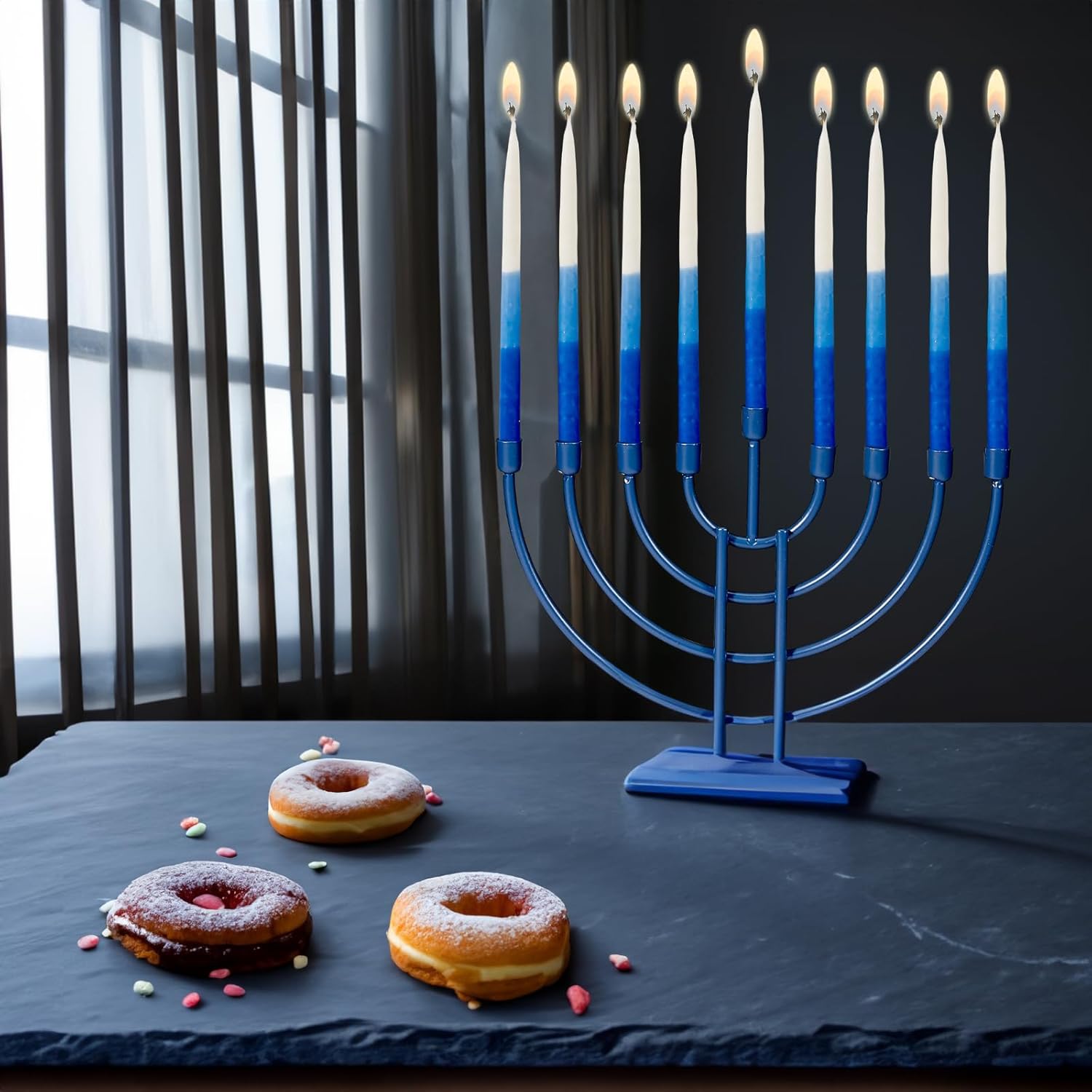 Velas de Hanukkah sin goteo Velas tricolor de Janucá color azul y ...