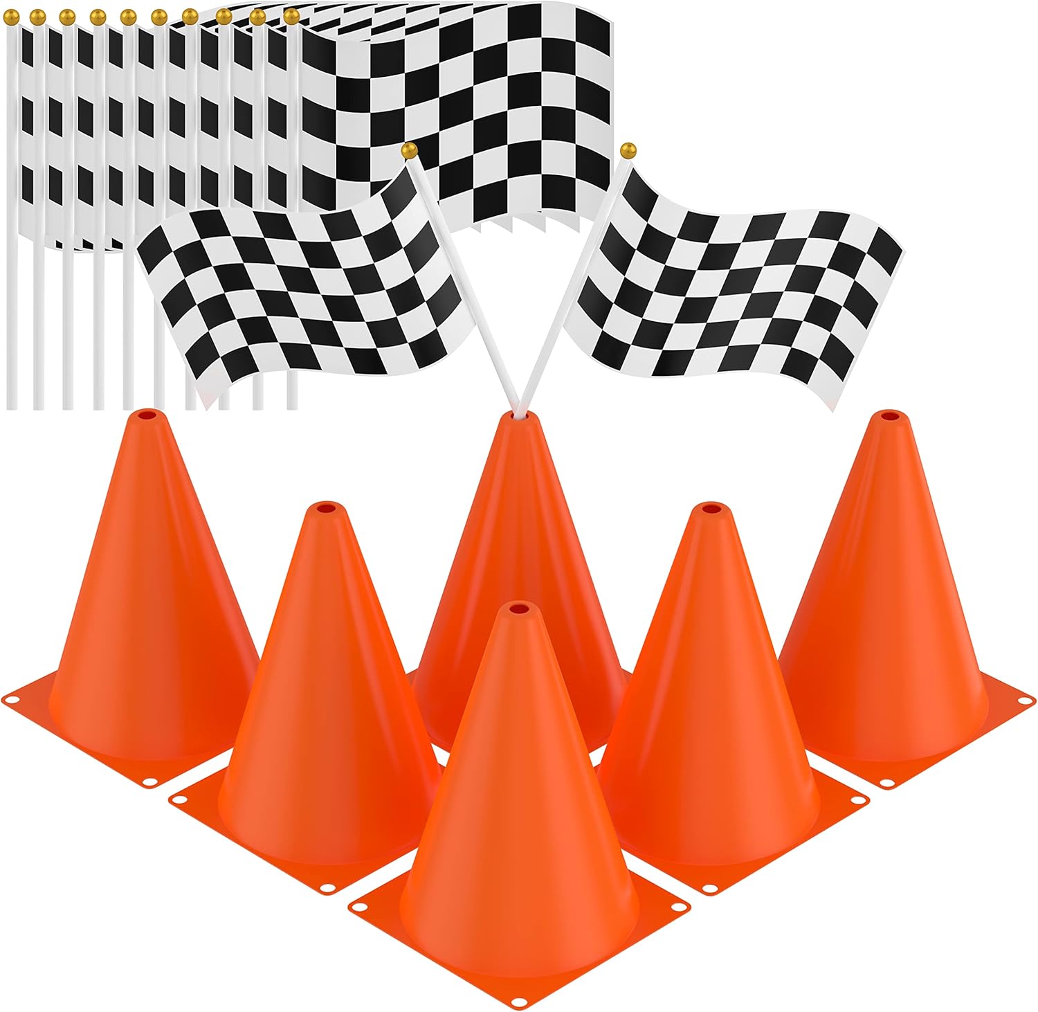 Amazon.com: PartyTreasuresCo Race Cones for Party & Checkered Flag ...