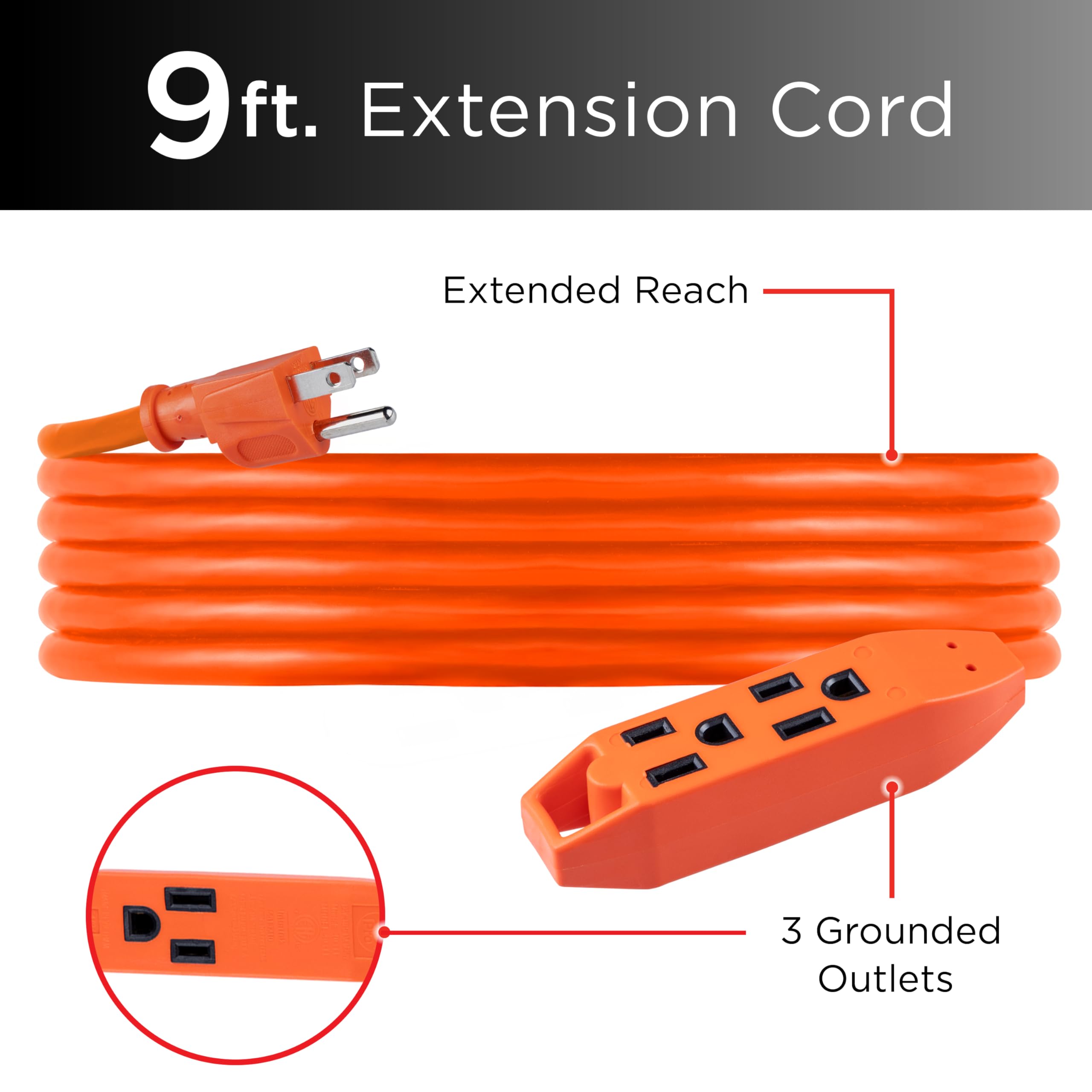 Snapklik.com : UltraPro 9 Ft Outdoor Extension Cord 3 Outlet Power ...