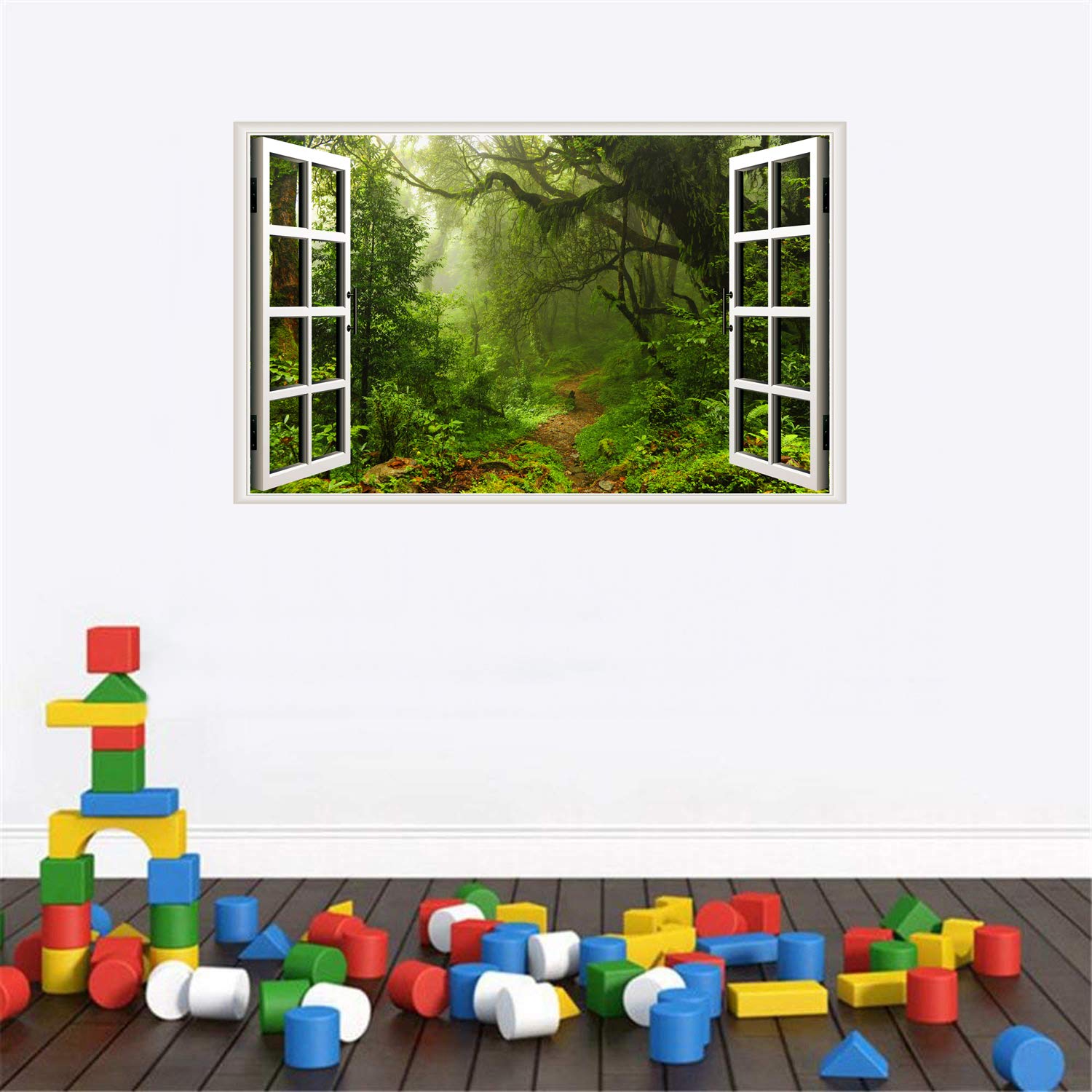 Forest Trees Window Wall Sticker Virgin Jungle Fake Window Wall Decals ...